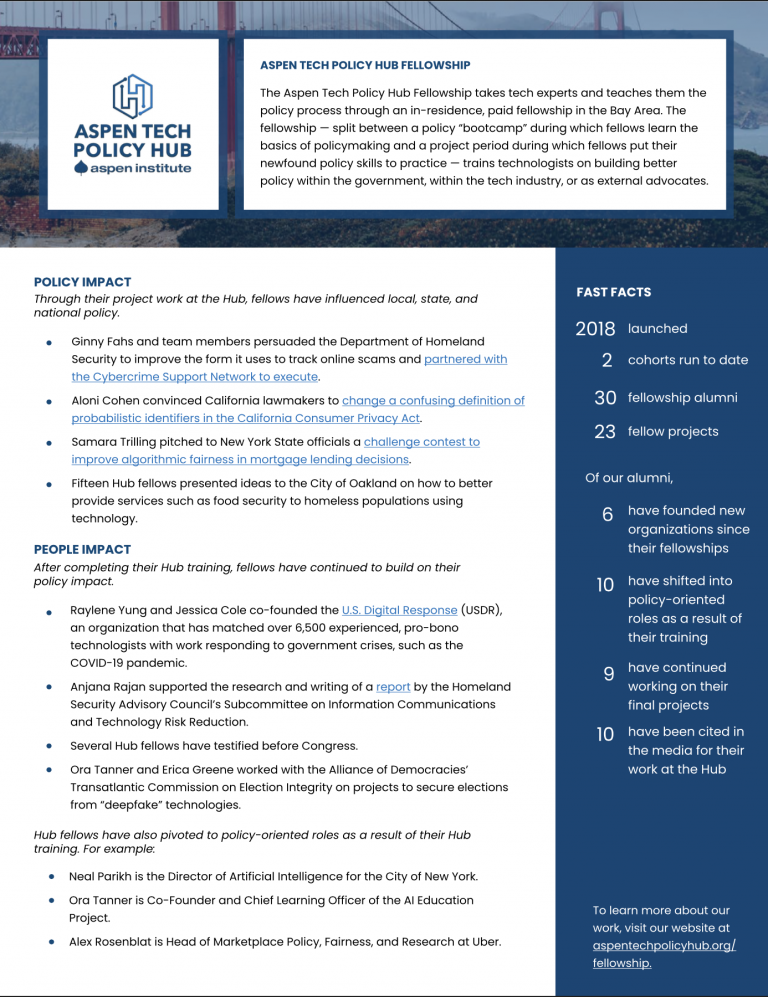 Releasing Our Impact One-Pagers - Aspen Tech Policy Hub