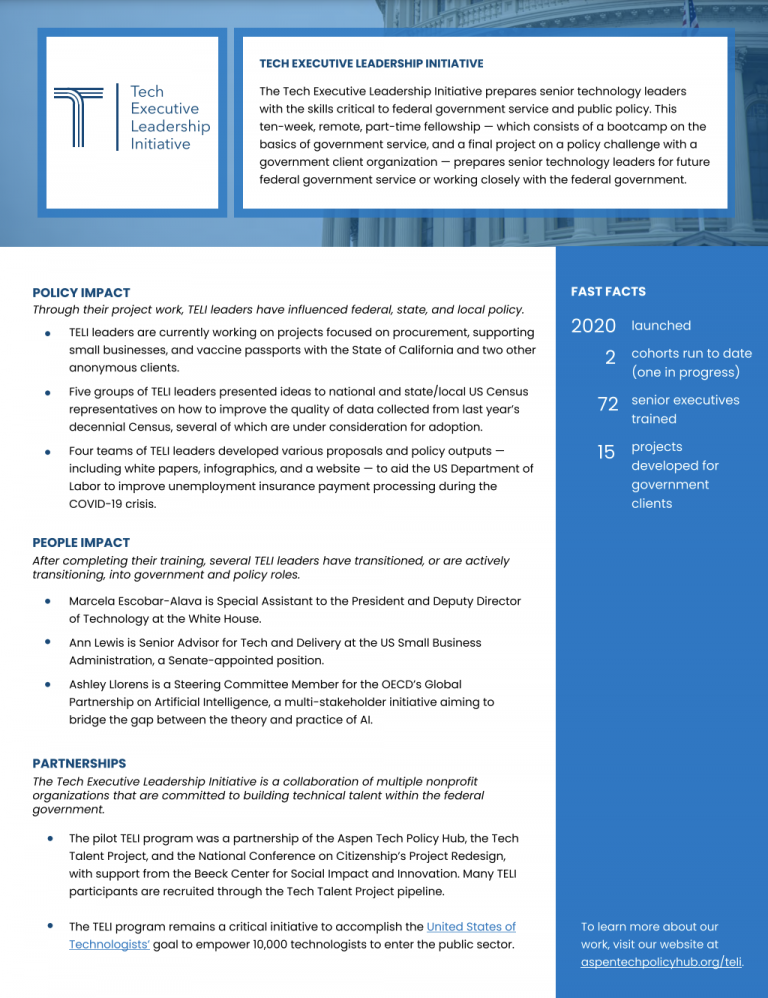 Releasing Our Impact One-Pagers - Aspen Tech Policy Hub
