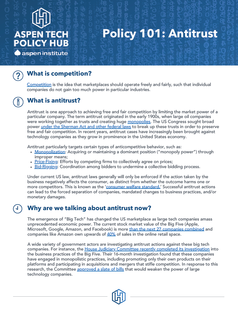 Policy 101s: Antitrust - Aspen Tech Policy Hub